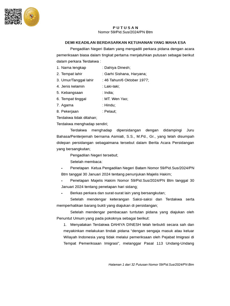 Putusan 59 Pid - Sus 2024 PN BTM 20250422222517 | PDF