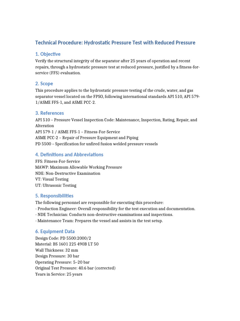 Hydrostatic Pressure Test Procedure | PDF | Nondestructive Testing ...