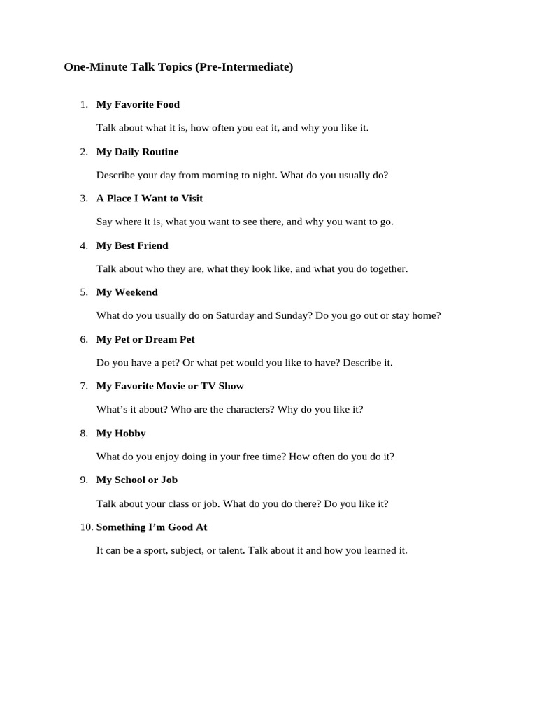 One-Minute Talk Topics Guide | PDF