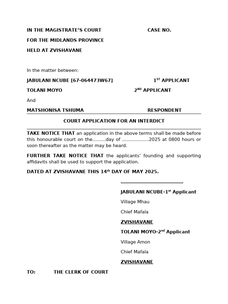Jabulani Ncube Interdict | PDF | Justice | Crime & Violence