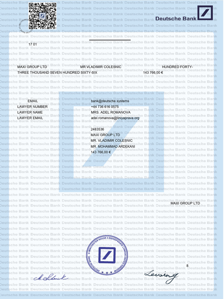 Deutsche Bank Proof of Funds for Maxi Group | PDF