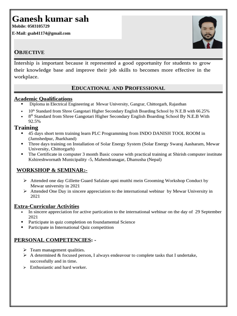 Ganesh Kumar Sah sudi_CV | PDF
