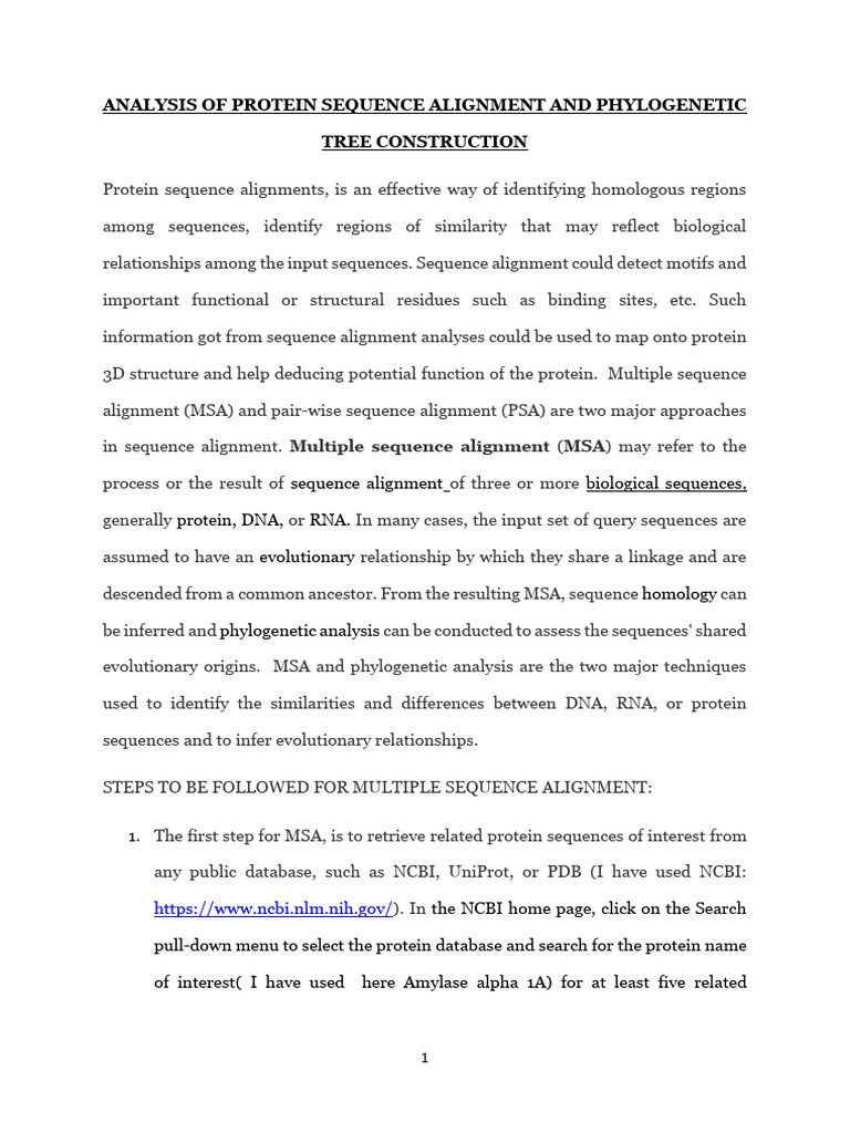 Analysis of Protein Sequence Alignment and Phylogenetic Tree Construction | PDF | Sequence ...
