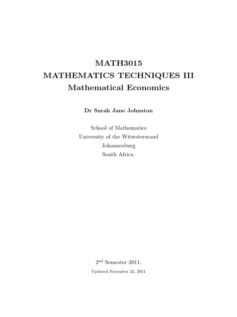 MATHEMATICS TECHNIQUES III Mathematical Economics | PDF | Mathematics ...