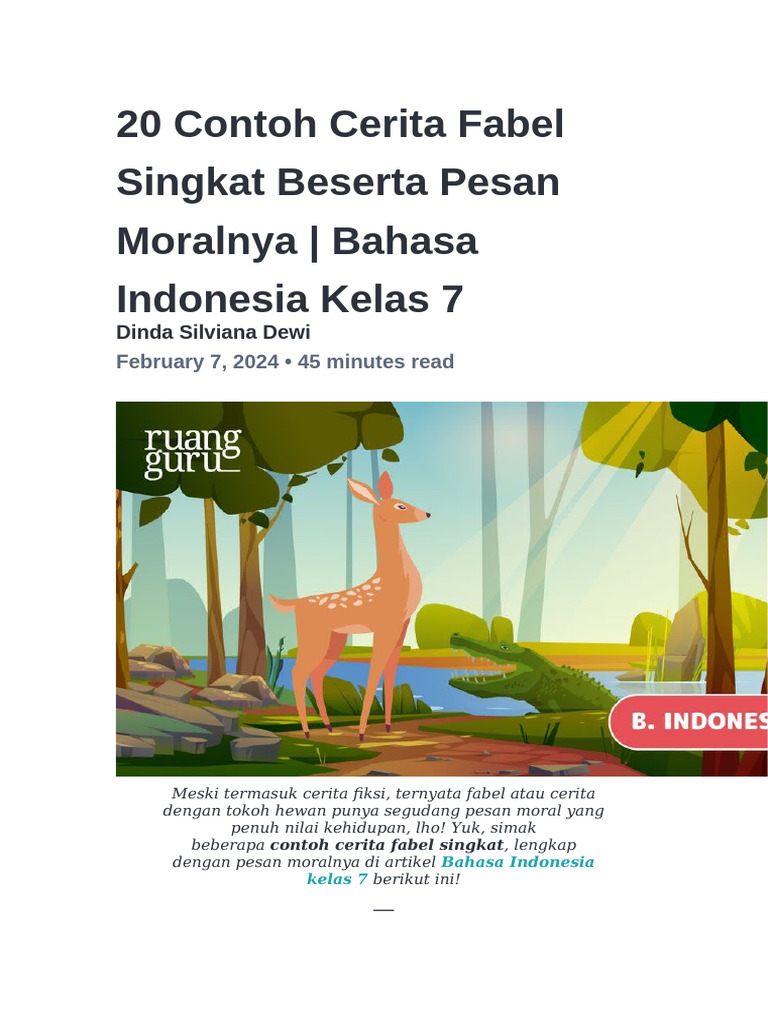 20 Contoh Fabel Singkat dan Moralnya | PDF