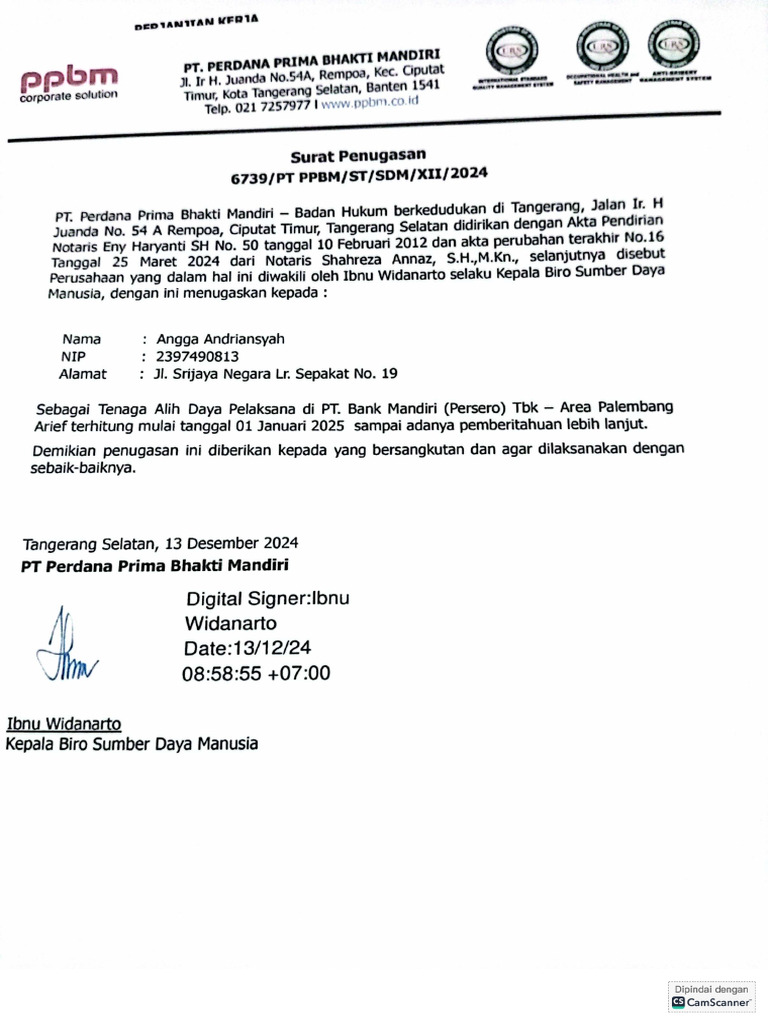 Angga Surat Penugasan | PDF