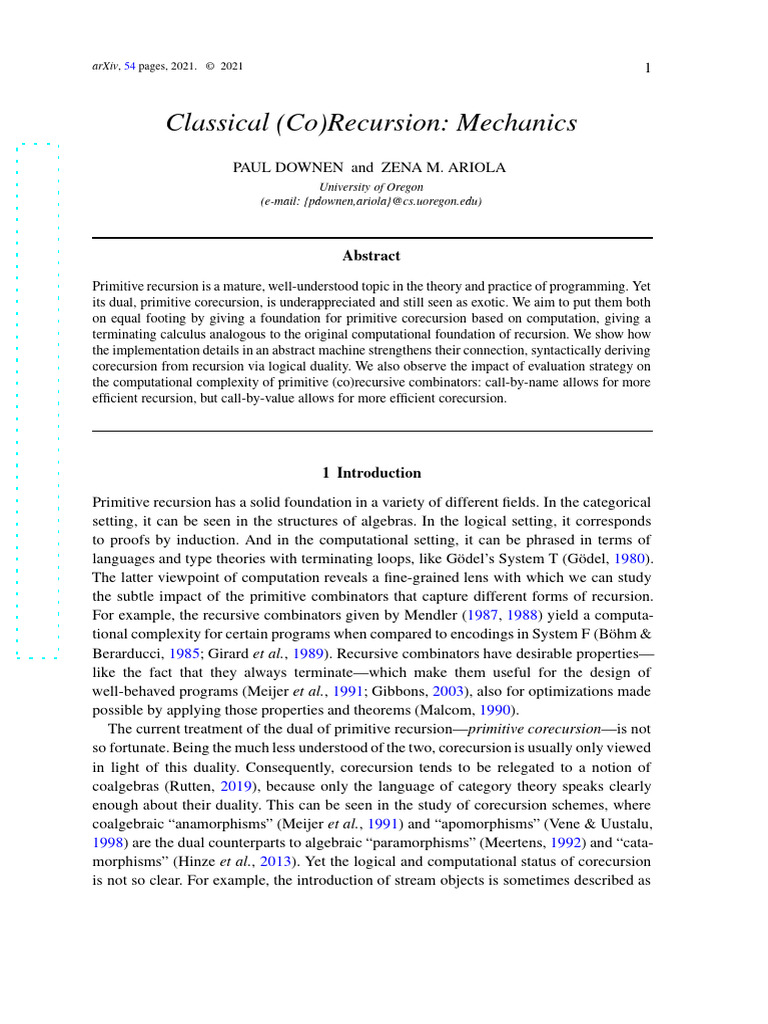 Classical (Co)Recursive Mechanics | PDF | Mathematical Logic | Mathematics