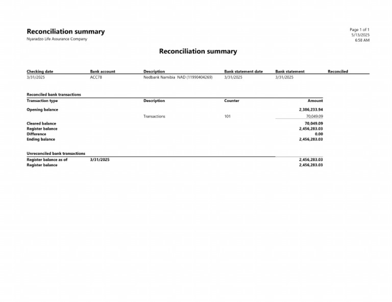 Reconciliation Summary - Finance and Operations ACC078 | PDF
