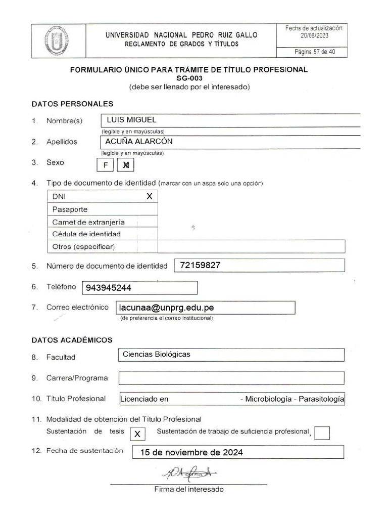 FORMULARIO SG-TÃ - TULO PROFESIONAL - Comprimido | PDF