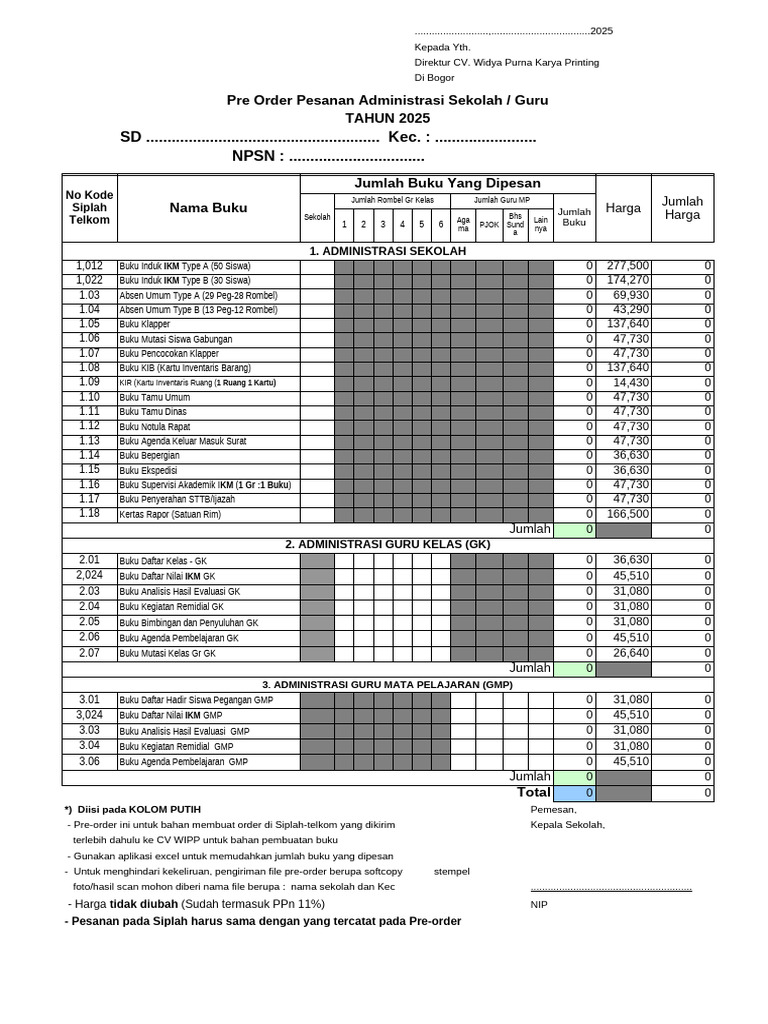 Pesanan Buku Adm Tahun 2025 Rev 09-04-2025 | PDF