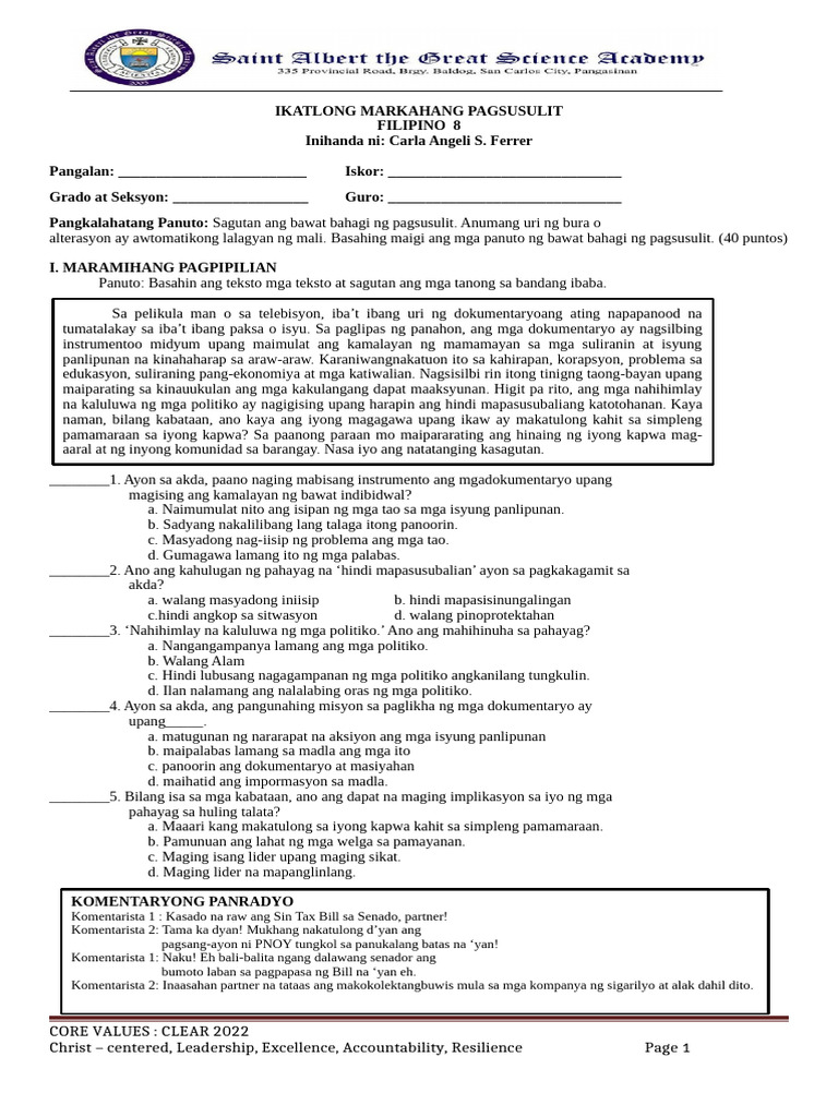 3rd QT Filipino 8 For Repro | PDF