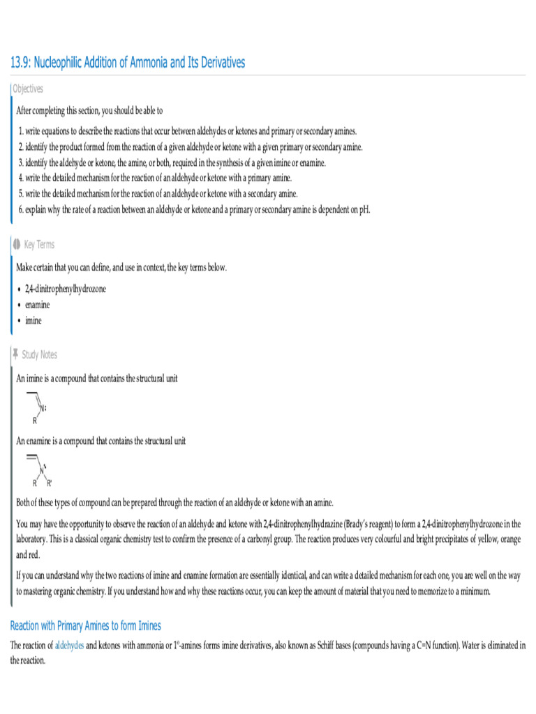 13.9 - Nucleophilic Addition of Ammonia .. | PDF