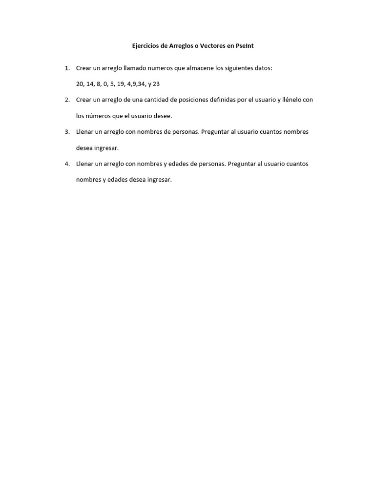 Ejercicios de Arreglos o Vectores en PseInt | PDF