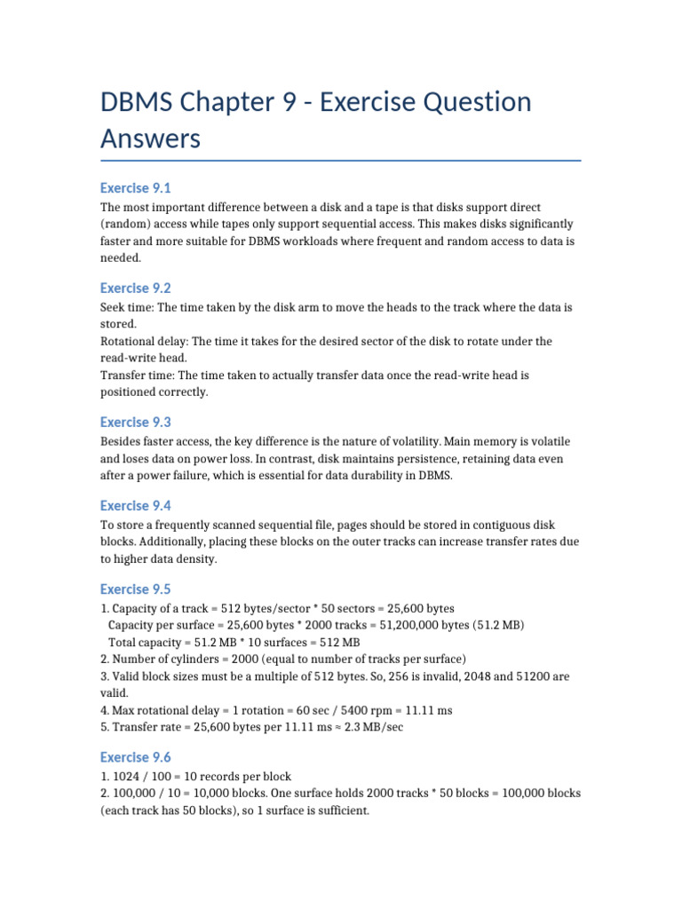 DBMS Chapter9 Review and Exercise Answers | PDF | Computer Data Storage | Cache (Computing)