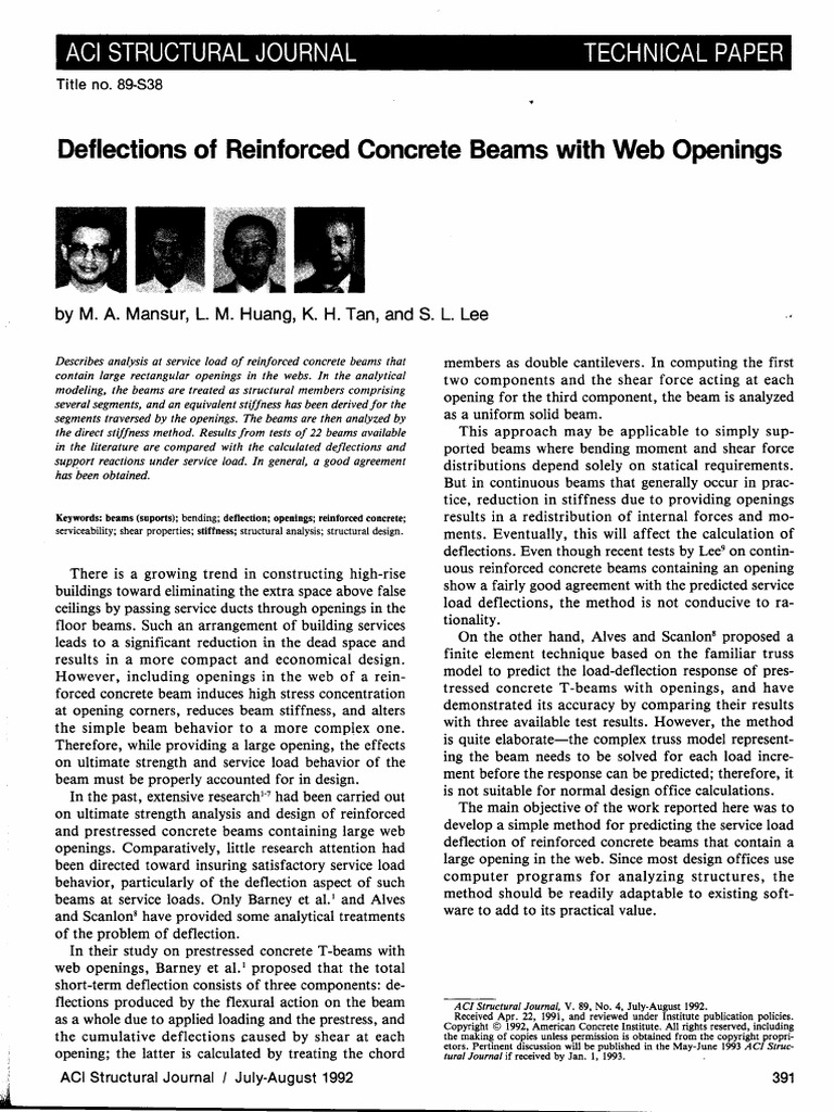 Deflections of Reinforced Concrete Beams With Web Openings | PDF | Beam ...