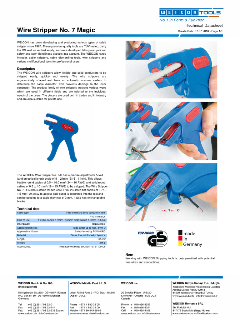 TDS - 51000007 - EN - Wire Stripper No 7 Magic | PDF | Wire | Equipment