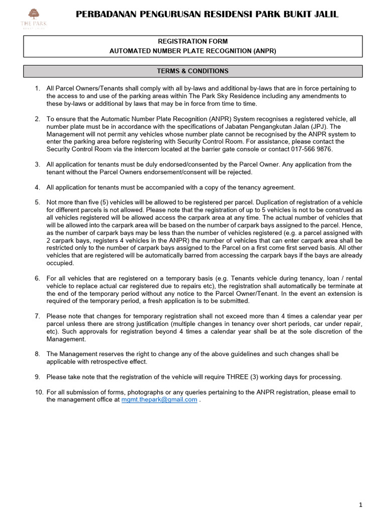 ANPR Registration Forms V2 | PDF | Leasehold Estate | Lease