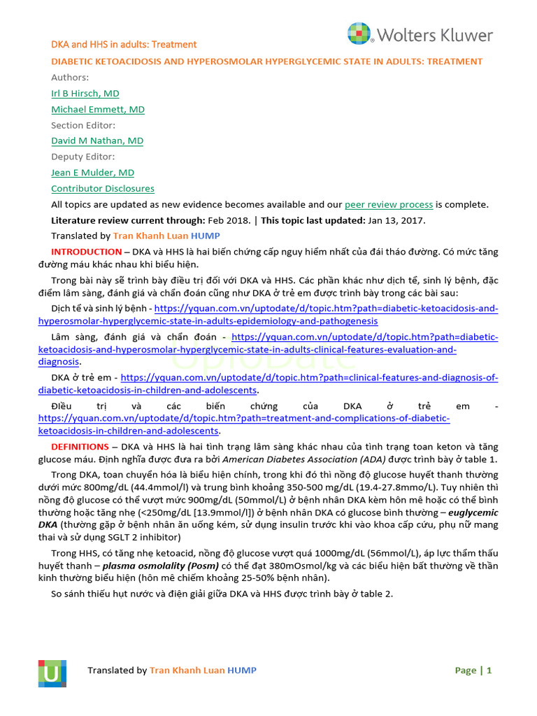 Diabetic Ketoacidosis and Hyperosmolar Hyperglycemic State in Adults ...