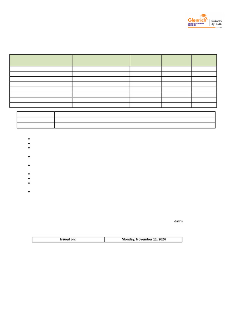 Grade 6 Mid Term Examination Schedule 2024-25 | PDF