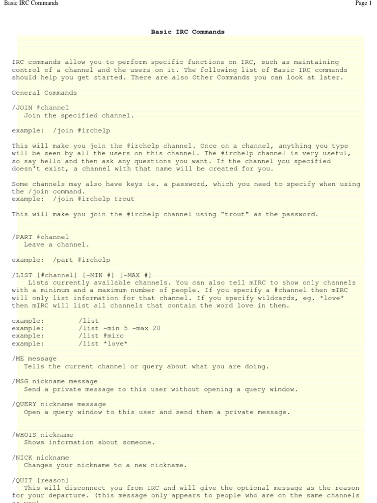 Basic IRC commands guide under 40 chars | PDF | Internet Relay Chat ...
