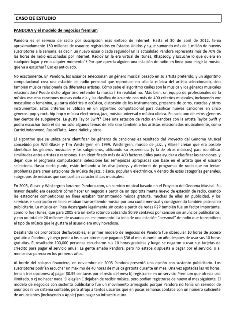 Pandora y El Modelo de Negocios Freemium | PDF | Yo sintoniza | Publicidad