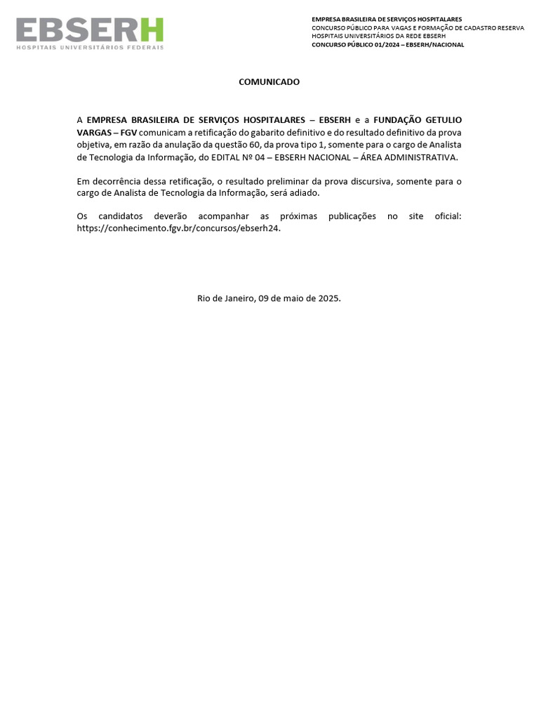 Comunicado Retificacao Analista de Ti | PDF