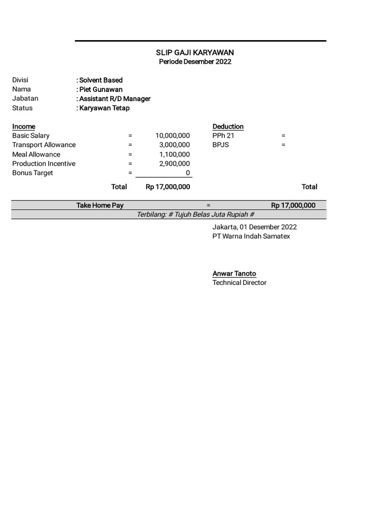 Slip Gaji Desember Piet - Gunawan | PDF