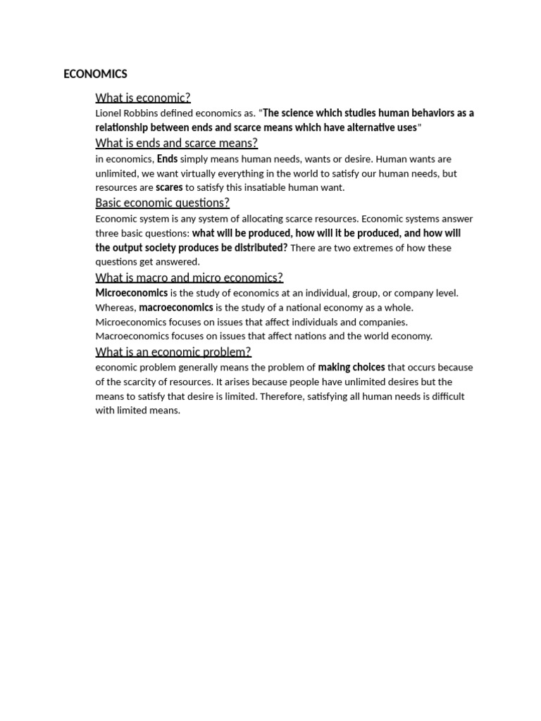 Understanding Economics: Key Concepts | PDF