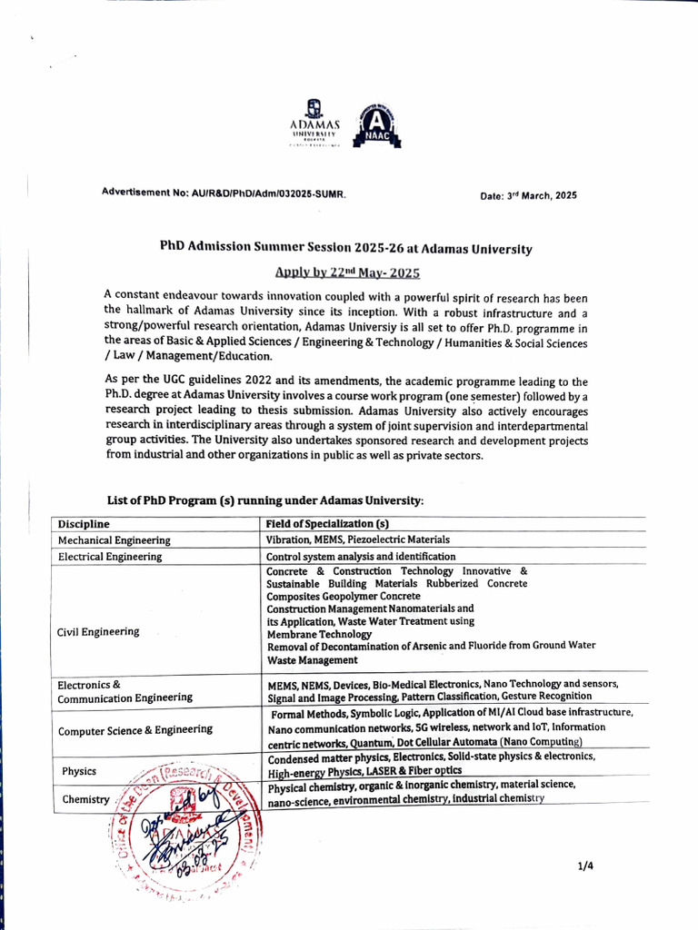 2025 26 Summer Session Admission Advertisement | PDF | Academic Degree | Engineering