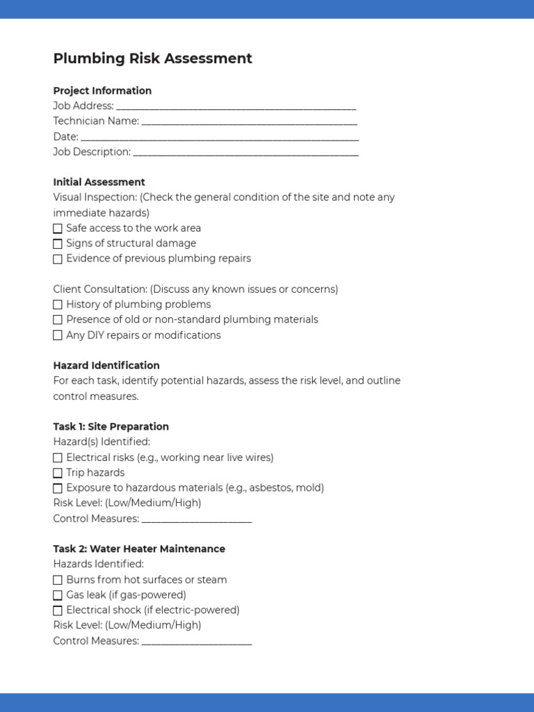 Plumbing Risk Assessment Template | PDF | Personal Protective Equipment ...