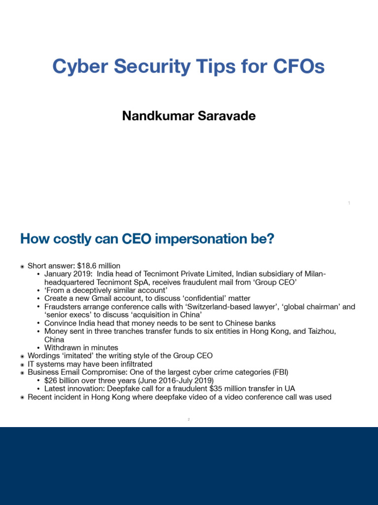 Essential Cybersecurity Tips for CFOs | PDF | Risk Assessment ...