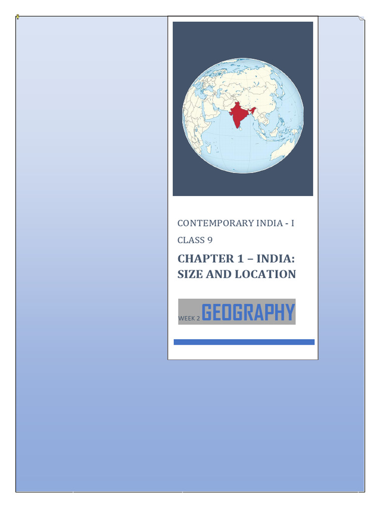 GEOGRAPHY CHAPTER 1 CLASS 9TH INDIA SIZE AND Location present | PDF ...