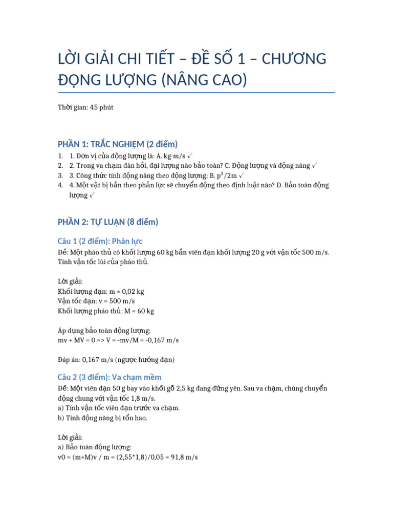 Loi Giai de 1 Dong Luong Lop 10 | PDF