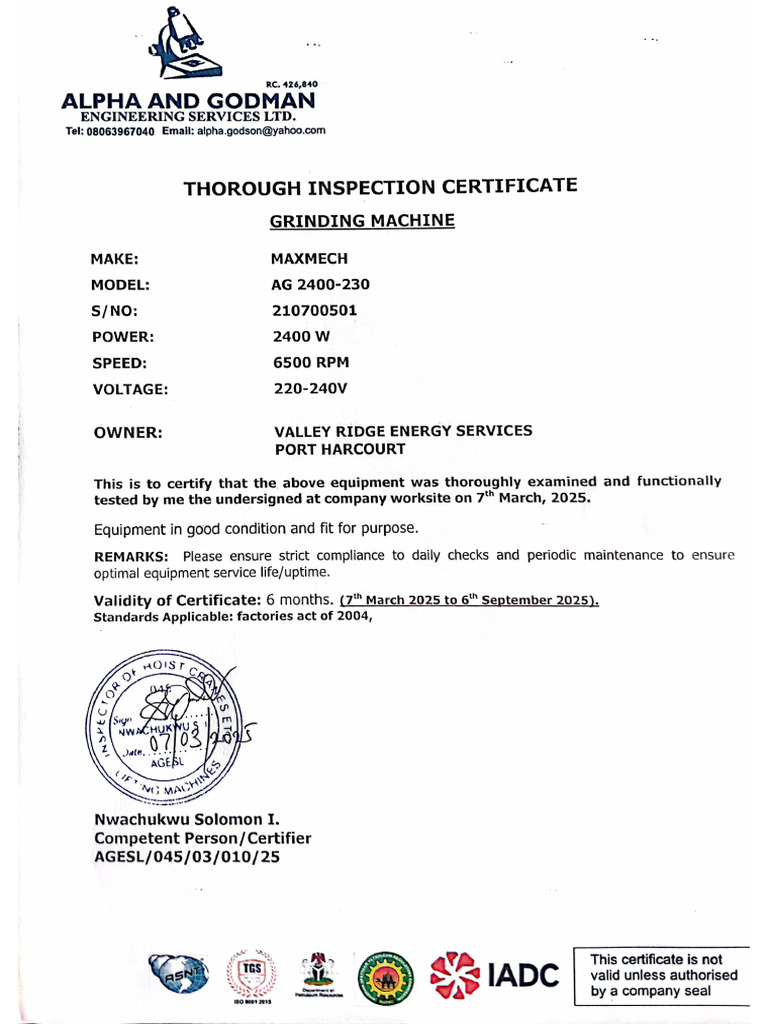 Equipment Calibration Certificate | PDF