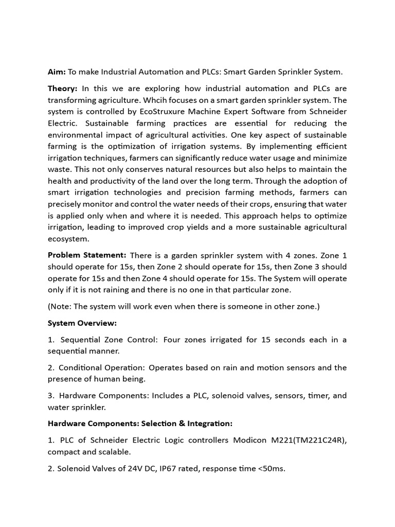 Smart PLC Irrigation System Overview | PDF | Programmable Logic ...