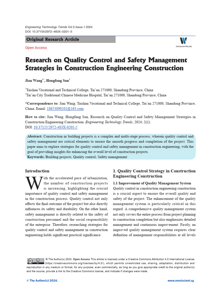 Research_on_Quality_Control_and_Safety_Management_ | PDF | Safety ...