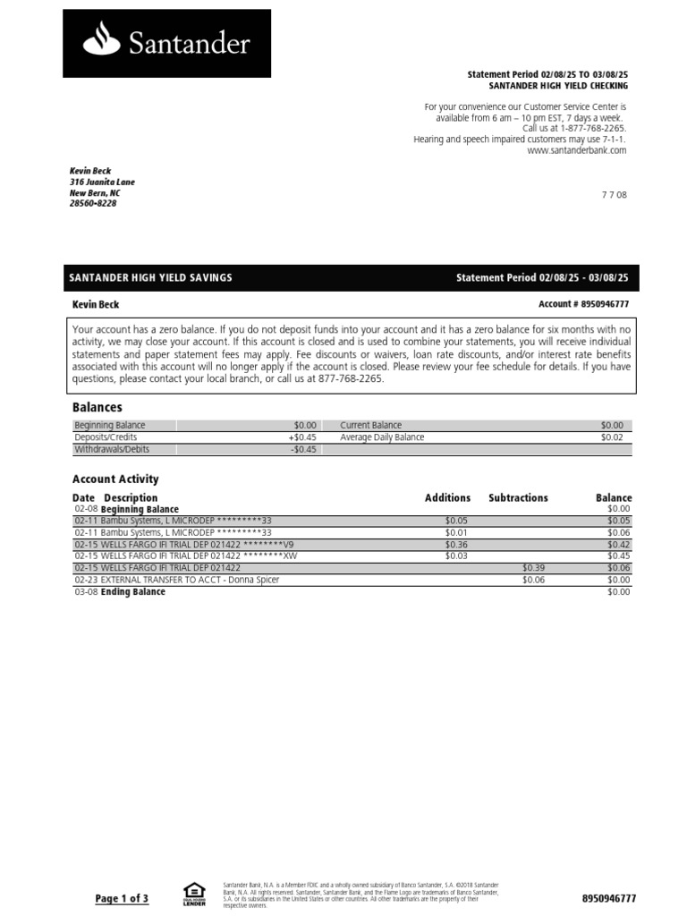 Santander Bank Statement | PDF | Overdraft | Money