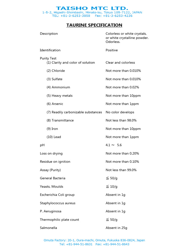 Spec Taurine Taisho-Mitsui | PDF