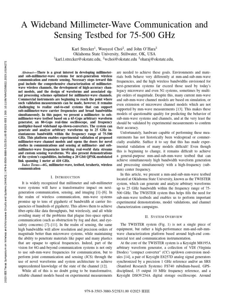A Wideband Millimeter-Wave Communication and Sensing Testbed For 75500 ...