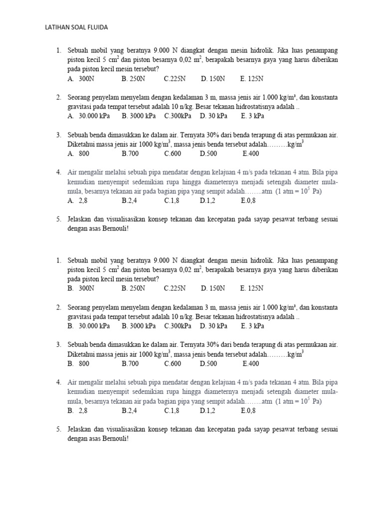 Latihan Soal Fluida Kelas 11 | PDF