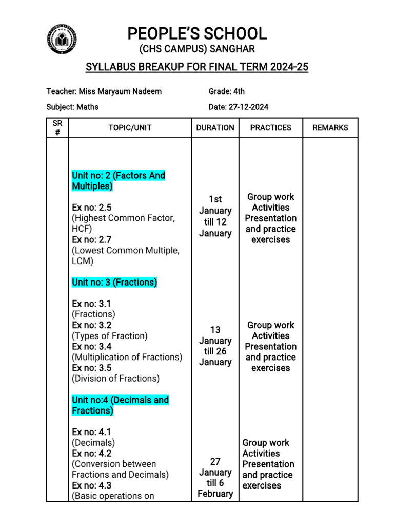 Grade 4 Maths Syllabus 2024-25 | PDF | Angle | Classical Geometry