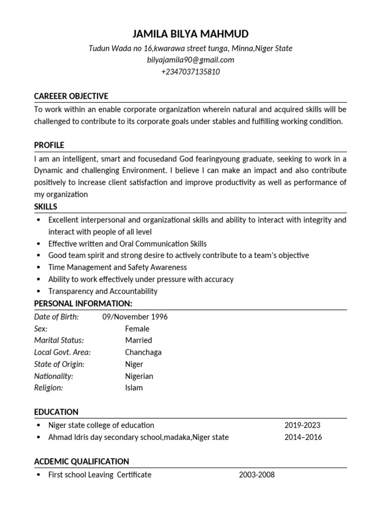 Bilya Mahmud Jamila Cv | PDF