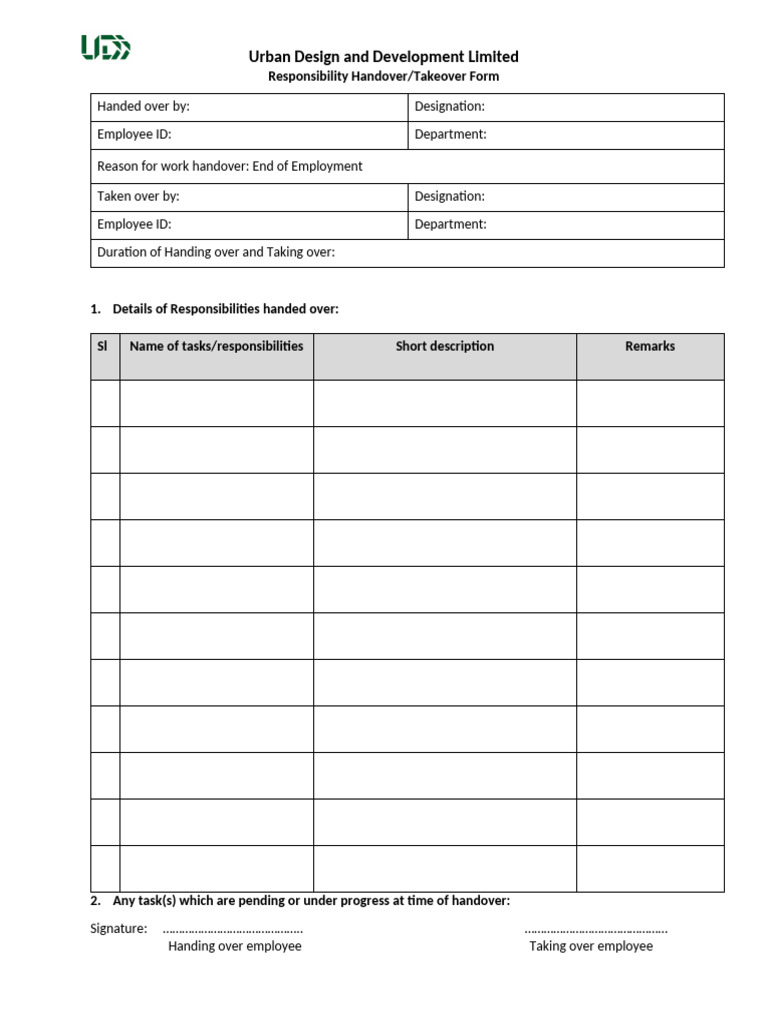 Handover Takeover Format | PDF
