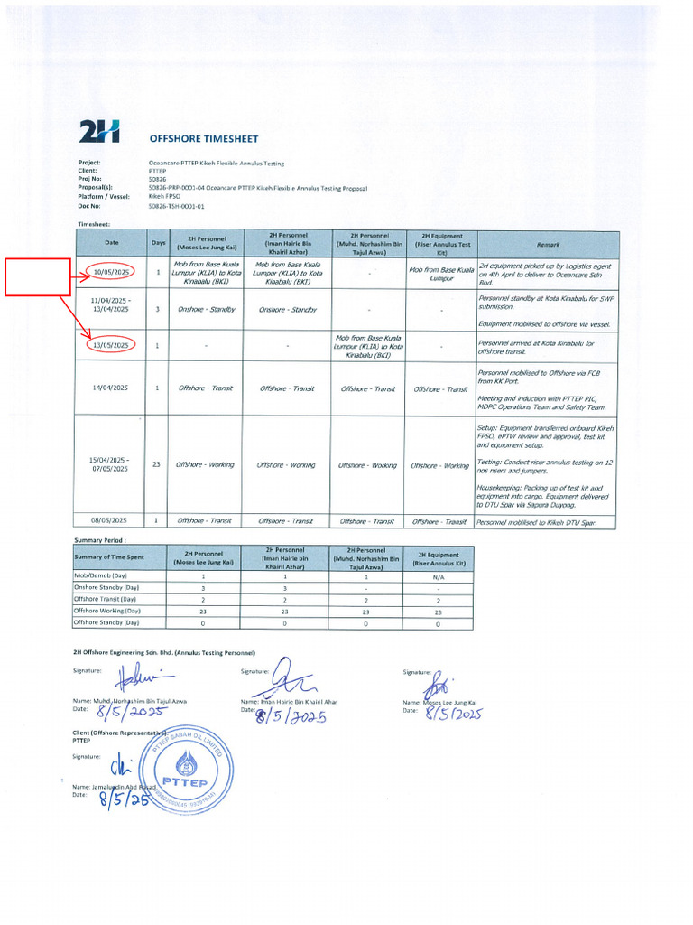 50826 TSH 0002 01 Offshore Time Sheet FPSO DTU | PDF