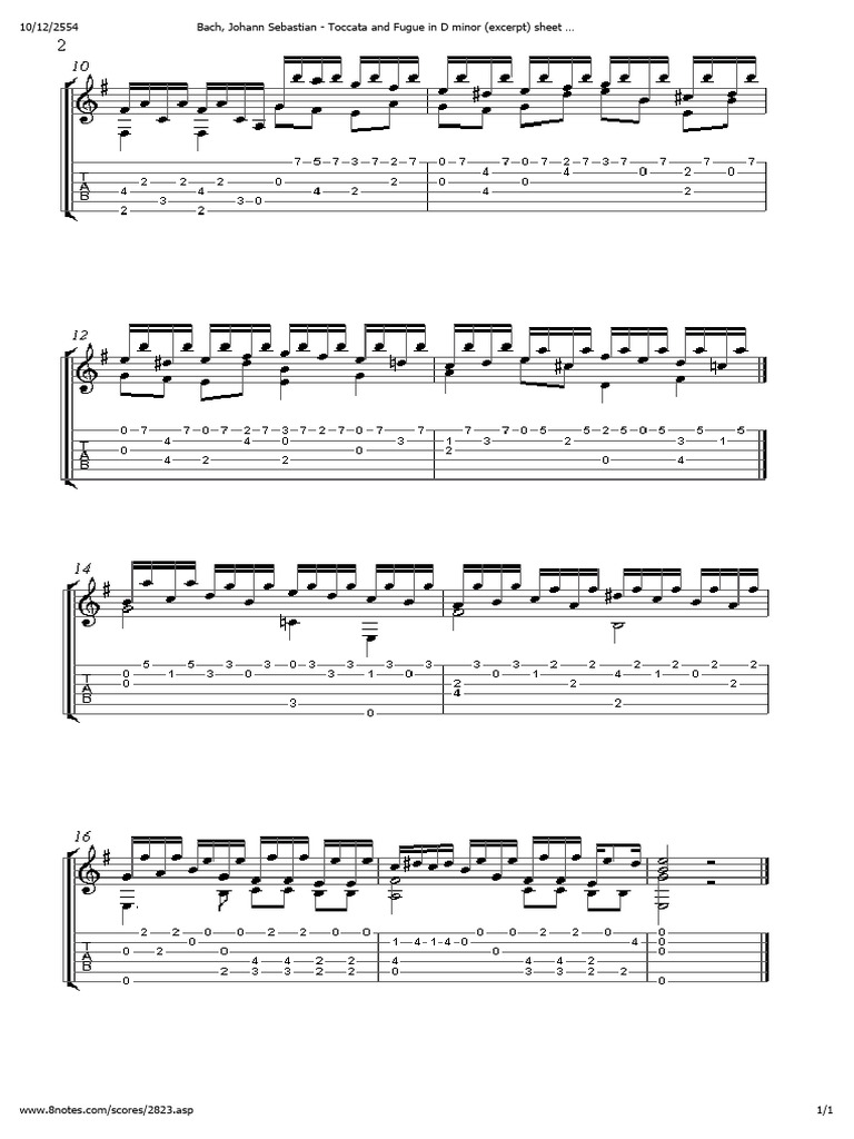 Bach, Johann Sebastian - Toccata and Fugue in D Minor (Excerpt) Sheet ...
