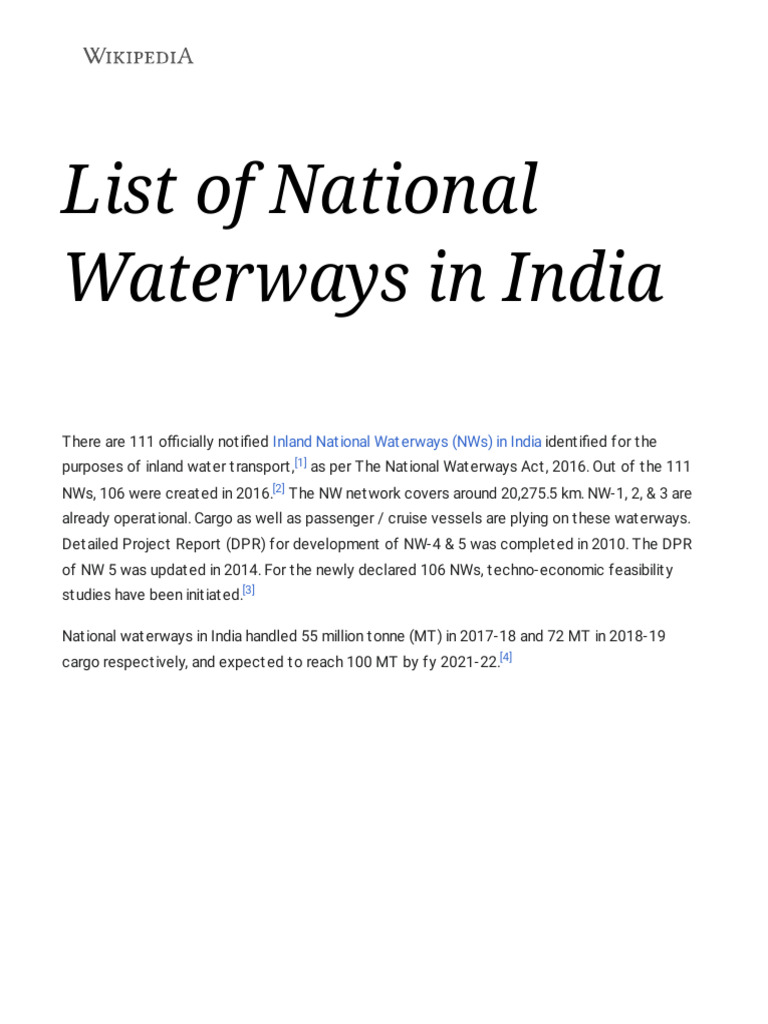 List of National Waterways in India - Wikipedia | PDF | Water Transport ...