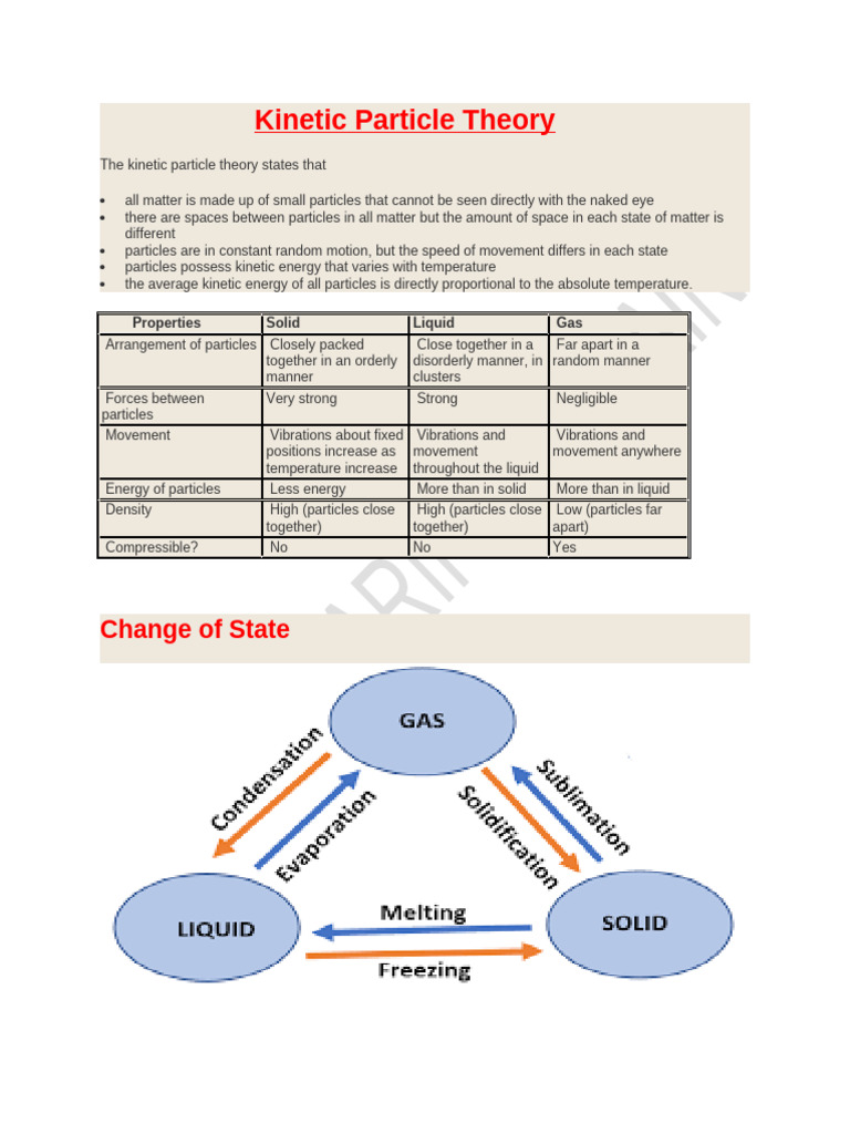 Kinetic Particle Theory notes | PDF | Liquids | Gases