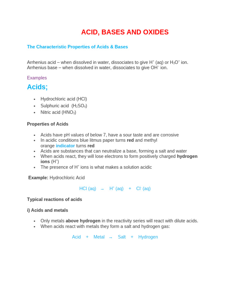 The Characteristic Properties of Acids | PDF | Acid | Hydroxide