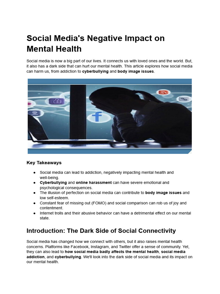 Social Media's Negative Impact On Mental Health | PDF | Cyberbullying ...
