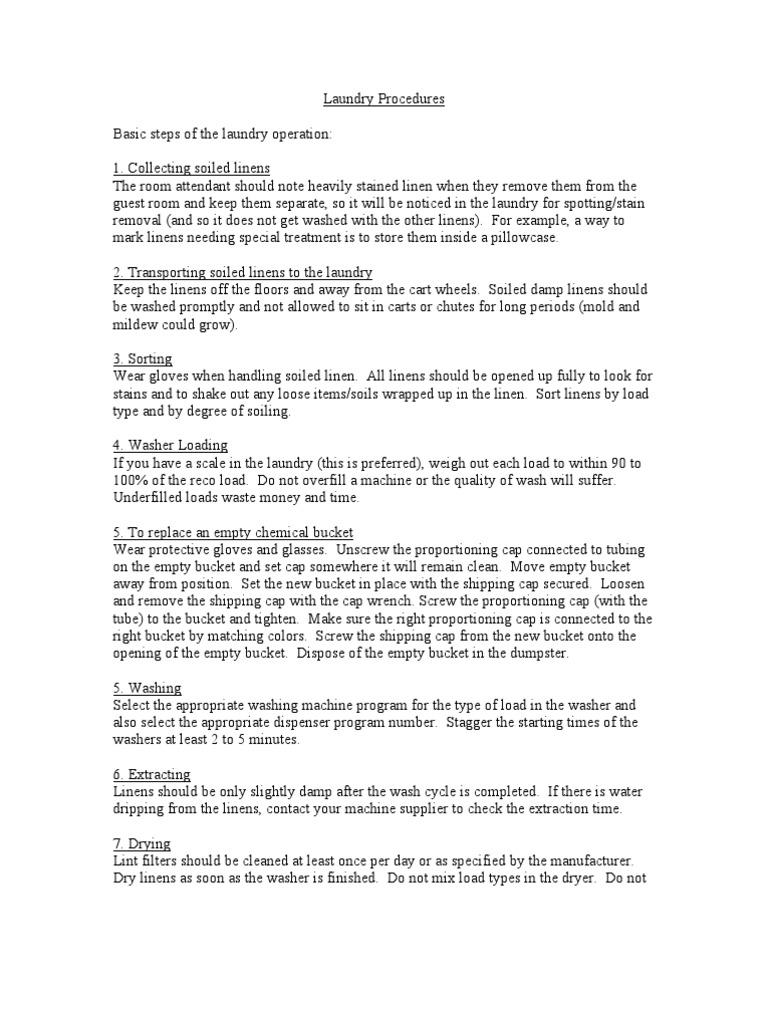 Laundry Procedures | PDF